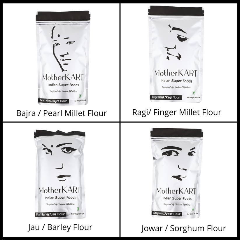 Motherkart Jau+Jowar+Bajra+Ragi Atta 4 flour Combo Pack